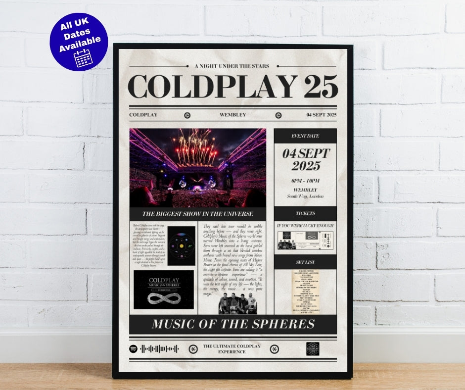Coldplay Personalised Newspaper Poster - Coldplay Inspired Print ...
