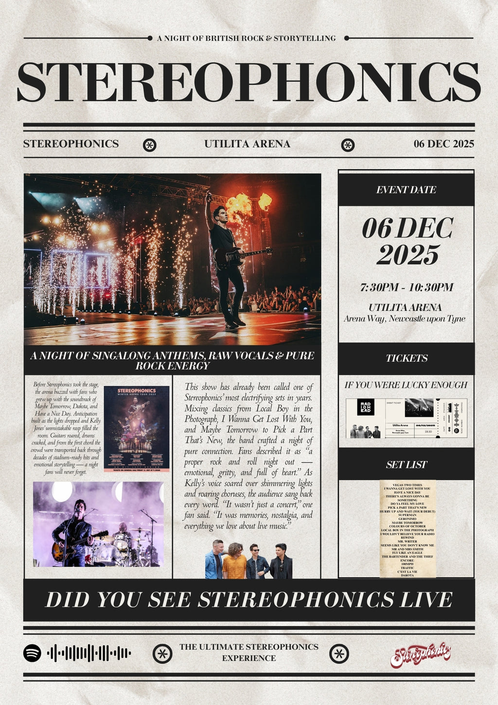 Stereophonics - Personalised Newspaper Style Concert Poster – ClickCartel